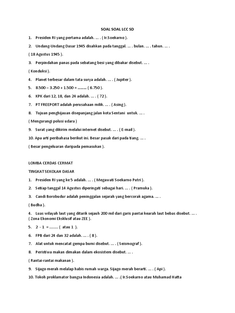 Soal Soal LCC SD | PDF