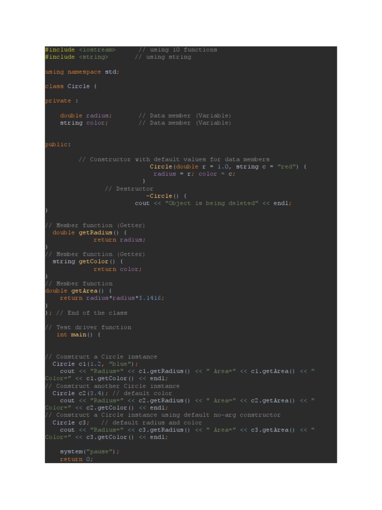 STD Circle: Using Namespace Class Private Double | PDF | Teaching ...
