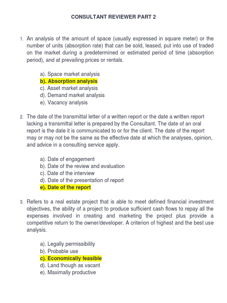 CONSULTANT REVIEWER PART 2 With Answers | PDF | Mortgage Loan | Real ...