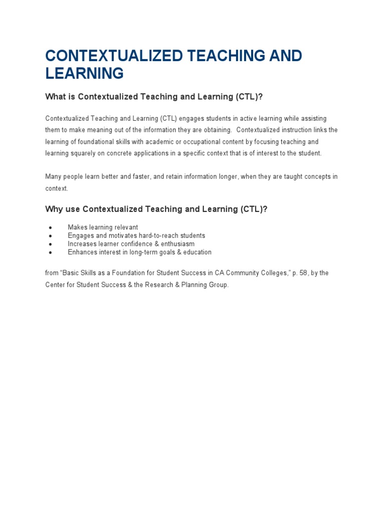 Contextualized Teaching And Learning Pdf