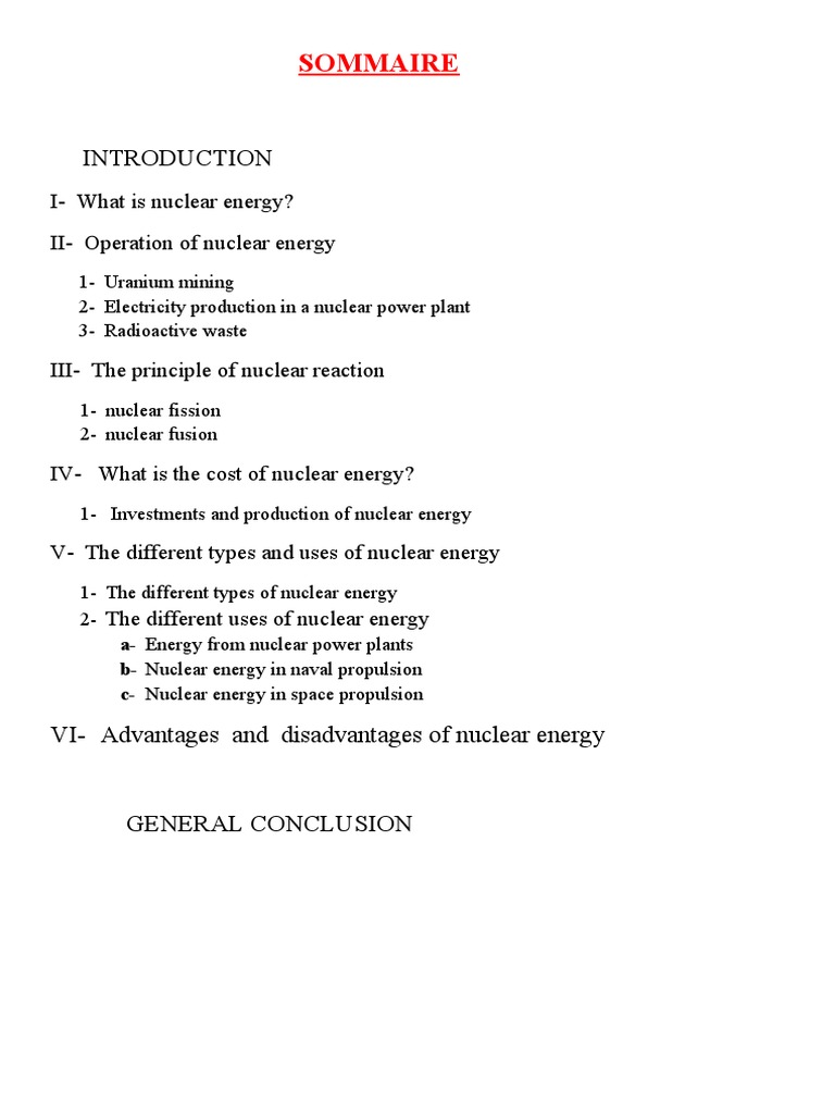 Sommaire: I-What Is Nuclear Energy? II - Operation of Nuclear Energy | Descargar gratis PDF ...