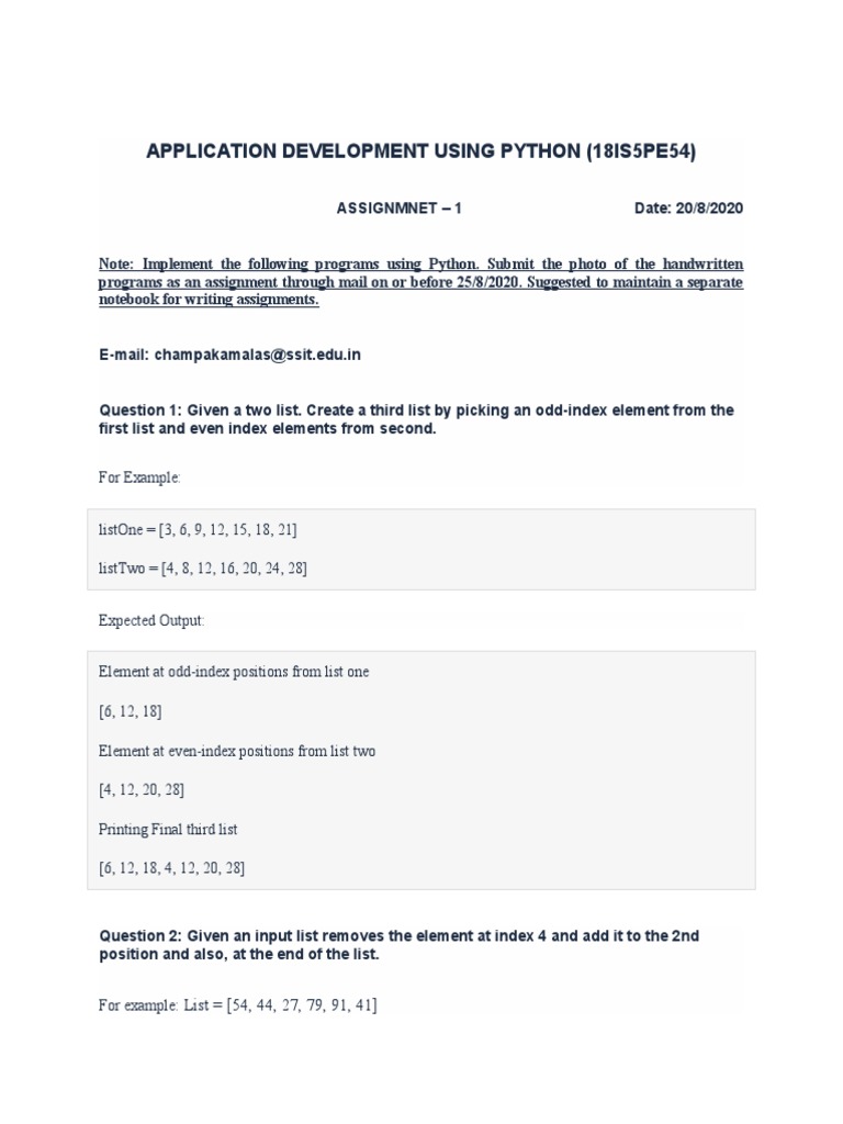 Application Development Using Python (18Is5Pe54) : List (54, 44, 27, 79, 91, 41) | PDF ...
