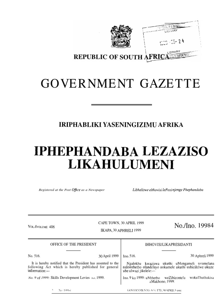 Skills Development Levies Act - 9of1999 | PDF | Income Tax | Taxes