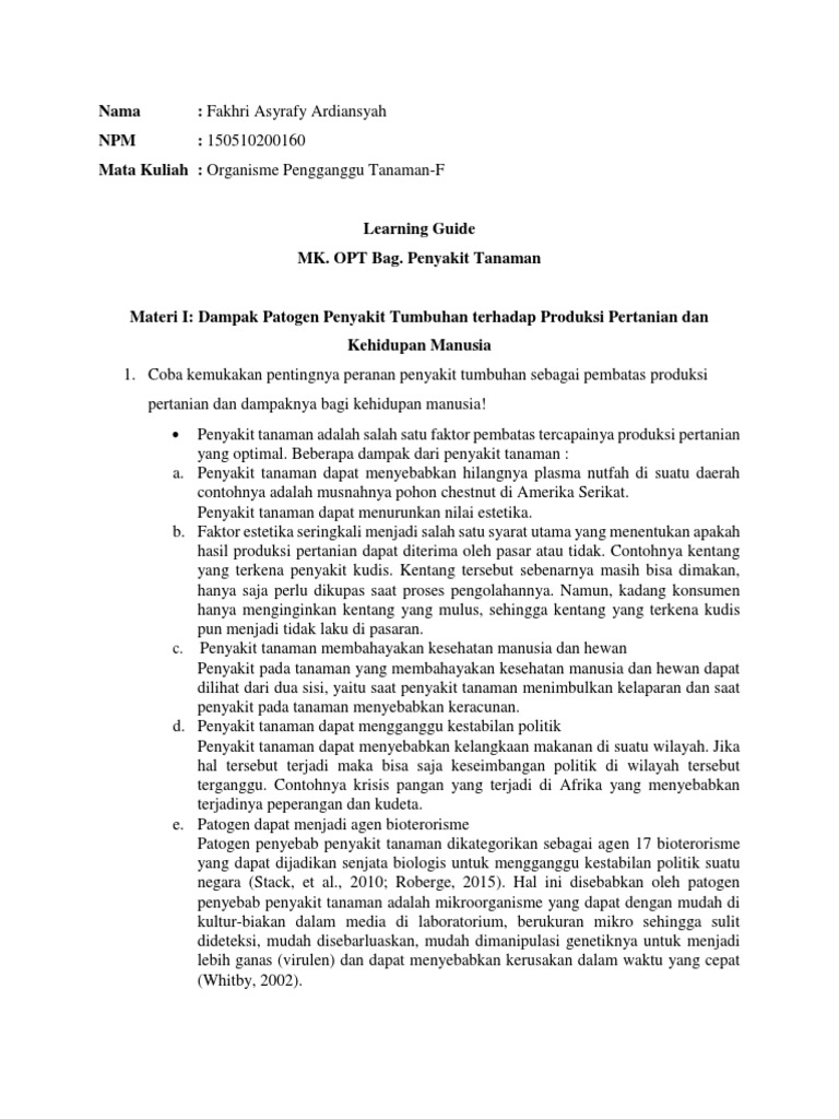 Saprofit Fakultatif dalam Penyakit Tanaman | PDF