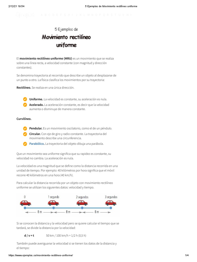 5 Ejemplos de Movimiento Rectilíneo Uniforme | PDF | Velocidad ...
