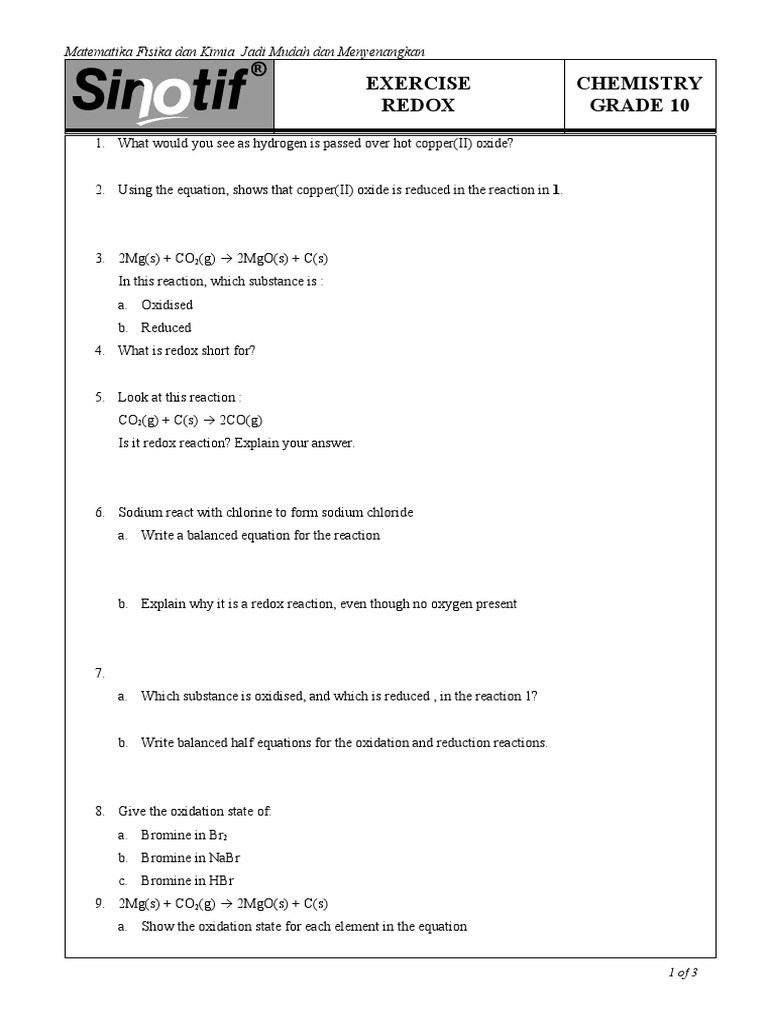 Mastering Redox Reactions: An Exercise on Balancing Equations ...