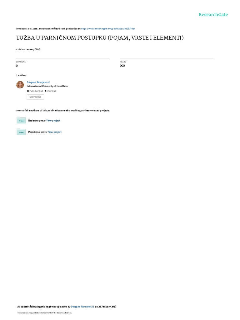 Tuzba U Parnicnom Postupku Pojam Vrste I Elementi | PDF