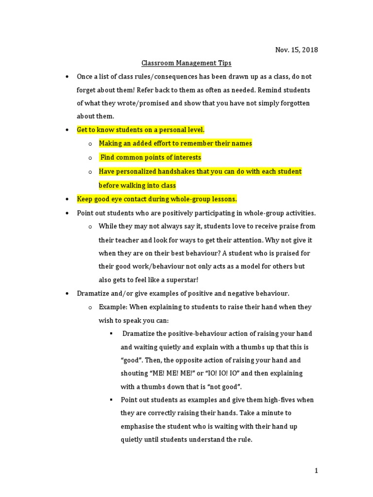 Classroom Management Tips | PDF | Classroom Management | Classroom
