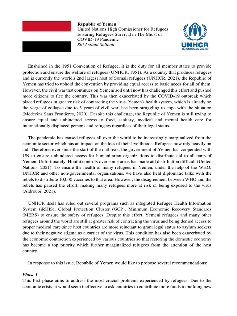 Pospap - UNHCR - Republic of Yemen | PDF | Refugee | United Nations ...