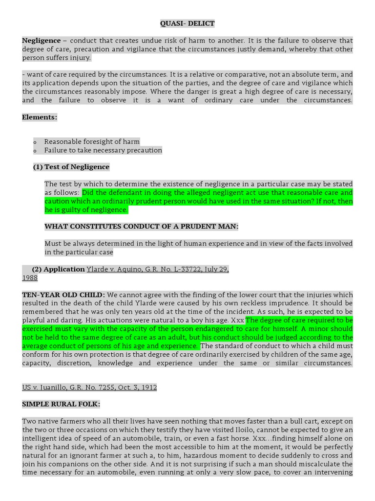 Quasi Delict | PDF | Negligence | Jurisprudence
