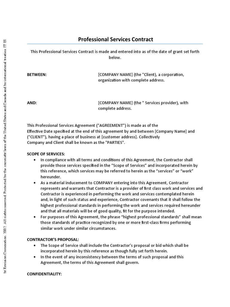 Professional Services Contract | PDF | Indemnity | Arbitration