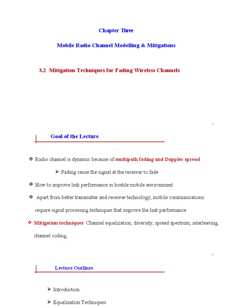 Chapter Three Mobile Radio Channel Modelling & Mitigations: 3.2 Mitigation Techniques For Fading ...