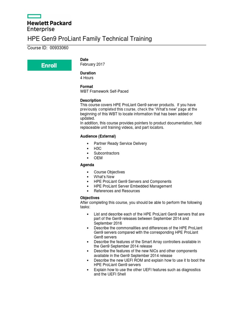 HPE Gen9 ProLiant Family Technical Training | PDF | System Software ...