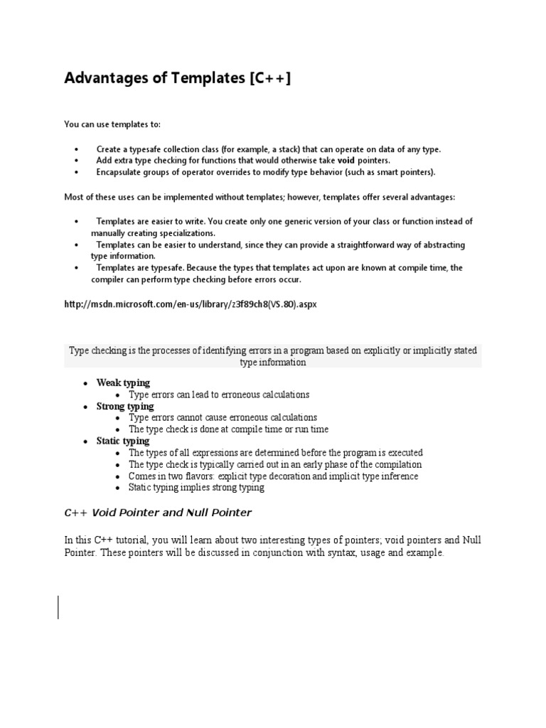 Advantages of Templates | PDF | Pointer (Computer Programming) | C++