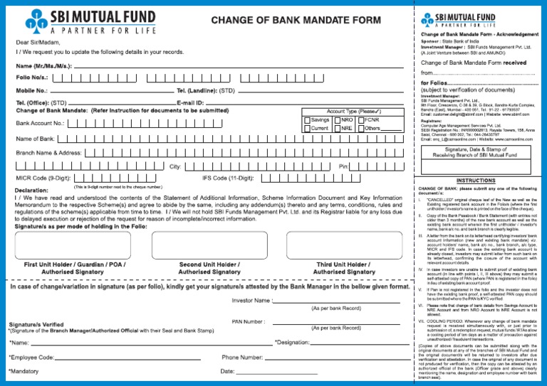 Change of Bank Mandate Form | PDF