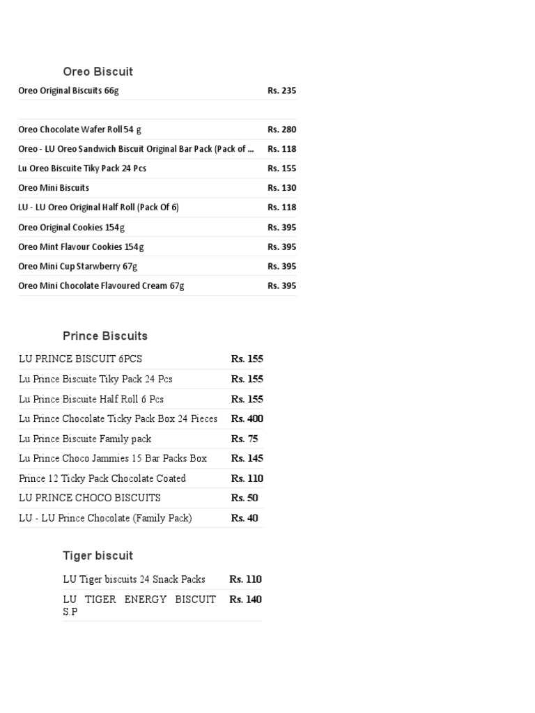 Oreo Biscuit Price List | Download Free PDF | Regional & Ethnic Food ...