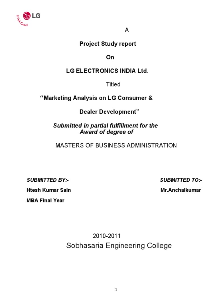 Project Study Report On LG Electronics India LTD.: Sobhasaria ...