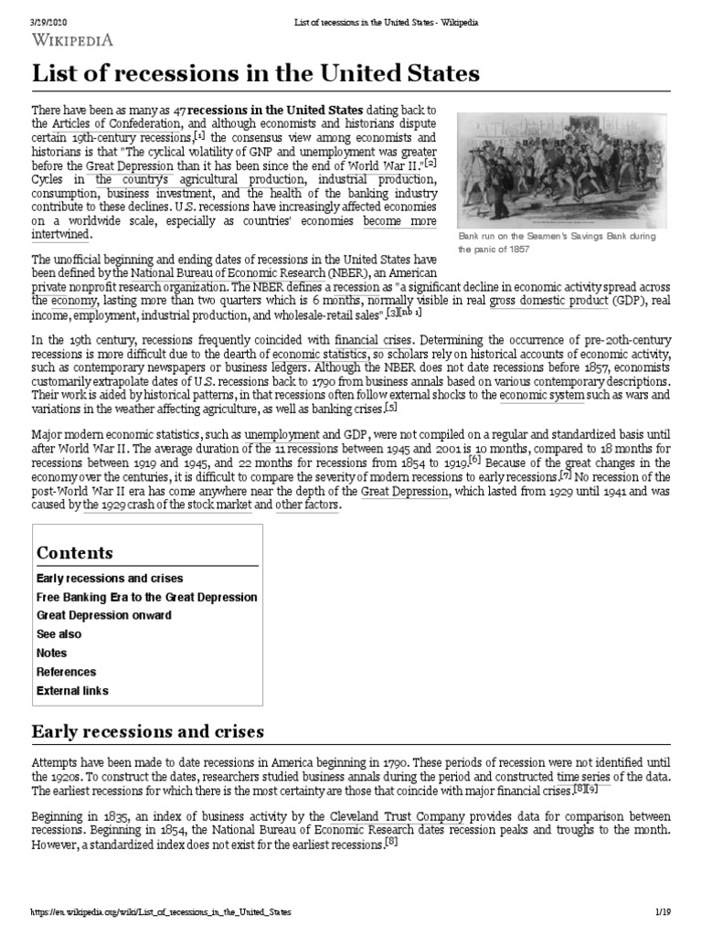 List of Recessions in The United States - Wikipedia | PDF | Recession ...