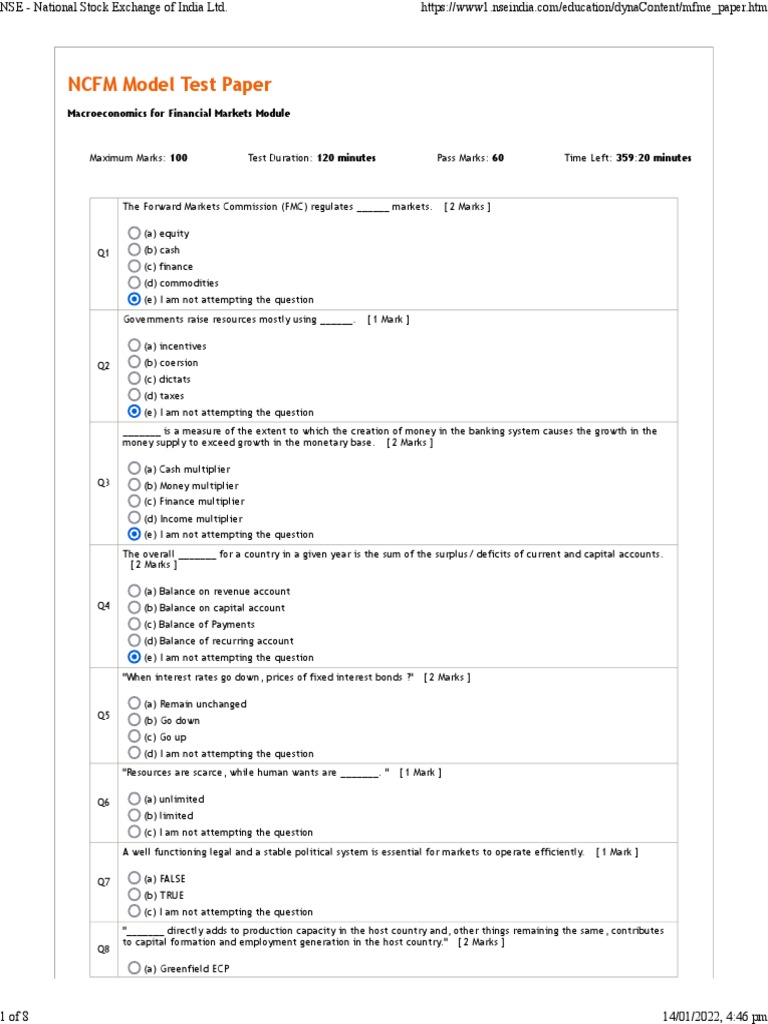NCFM Model Test Paper | PDF | Money Supply | Inflation