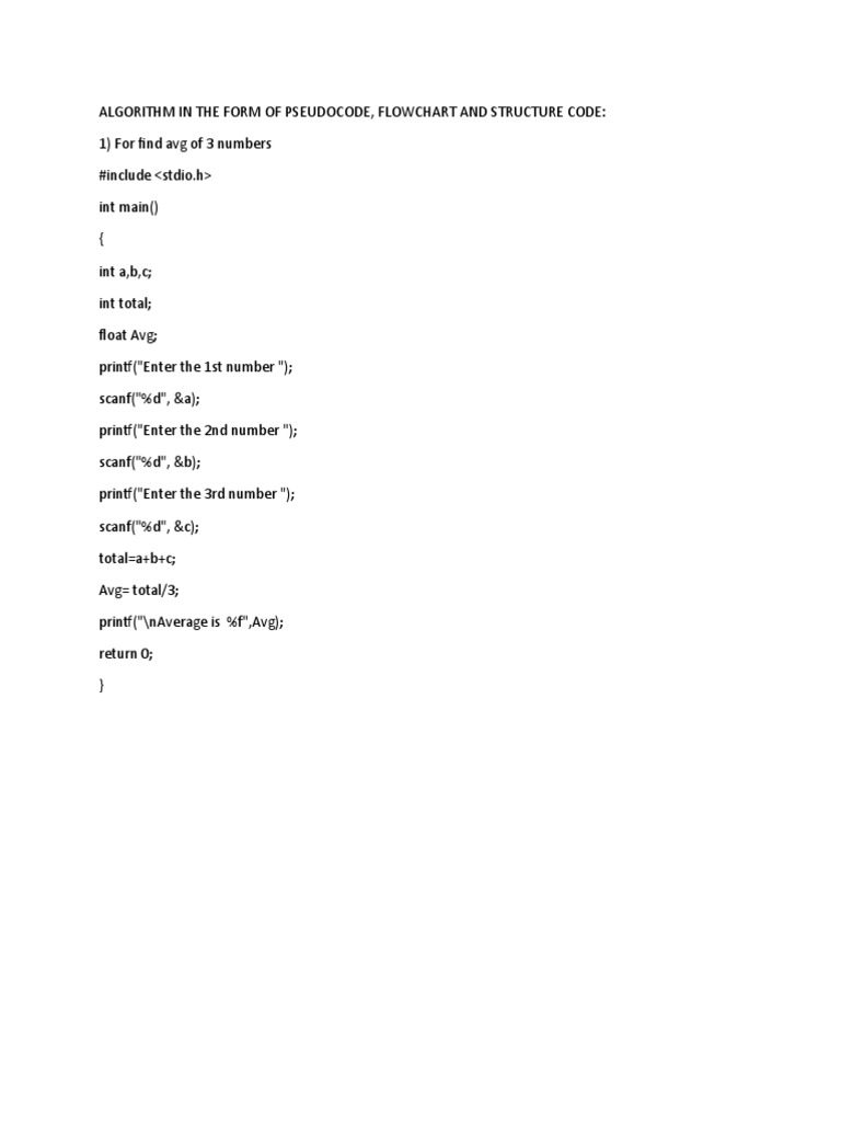 Algorithm in The Form of Pseudocode, Flowchart and Structure Code | PDF