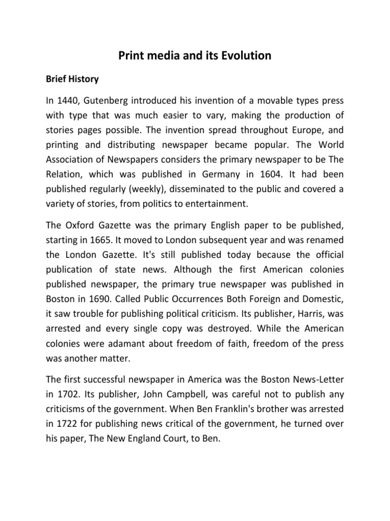 Print Media and Its Evolution | Download Free PDF | Newspapers | Social ...