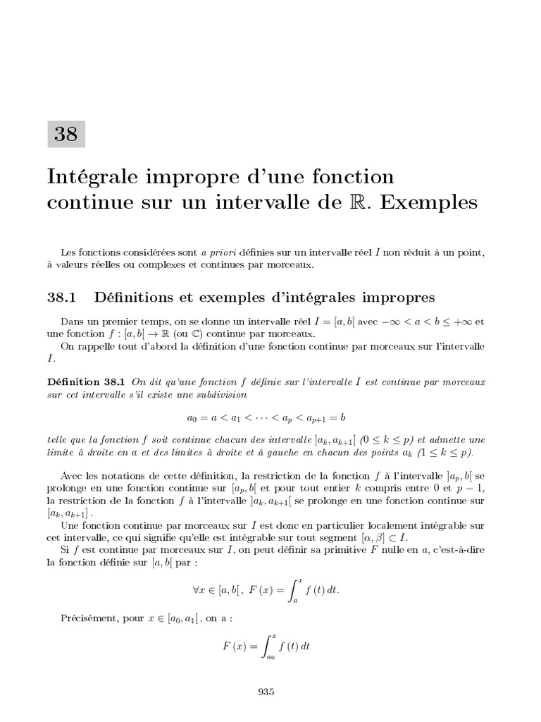 38 Intégrale Impropre D'une Fonction Continue Sur Un Intervalle de R. Exemples | Download Free ...