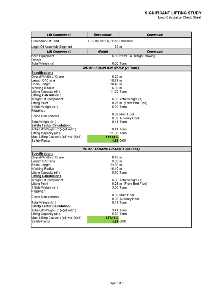 Significant Lifting Study: Page 1 of 3 | PDF | Crane (Machine) | Civil ...