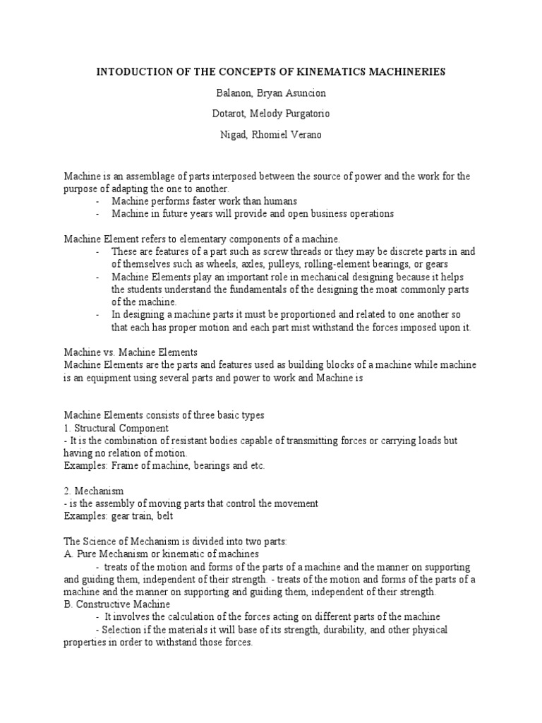 Intoduction of The Concepts of Kinematics Machineries | PDF | Machines ...