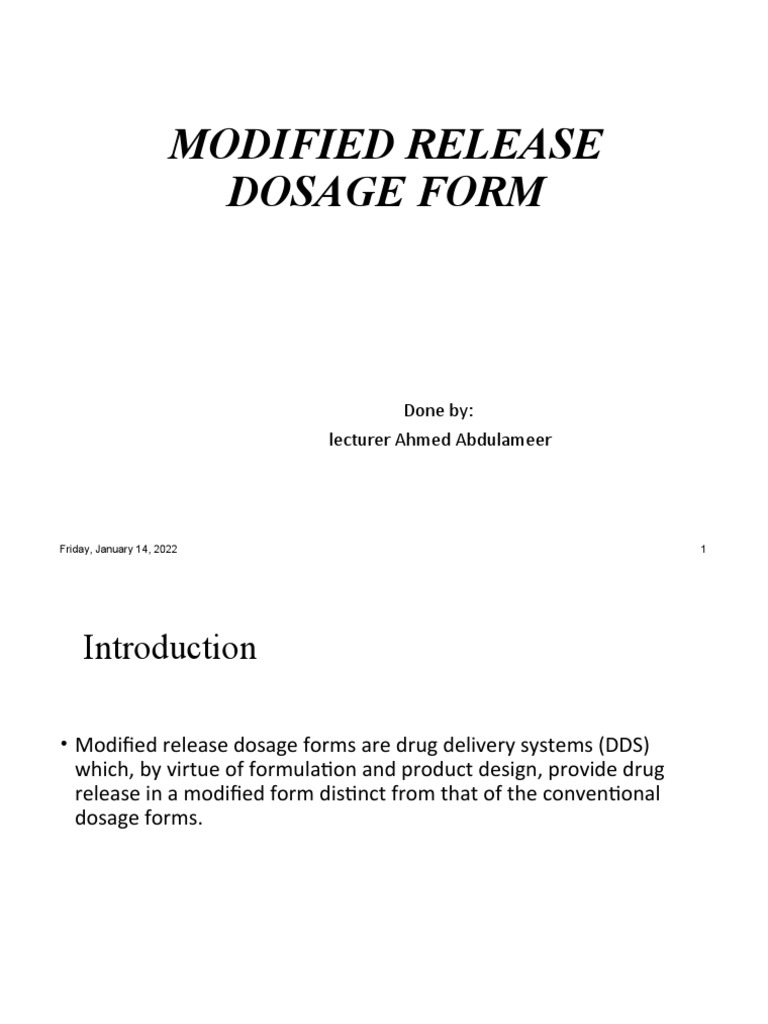 Modified Release Dosage Form | PDF | Dose (Biochemistry) | Chemistry