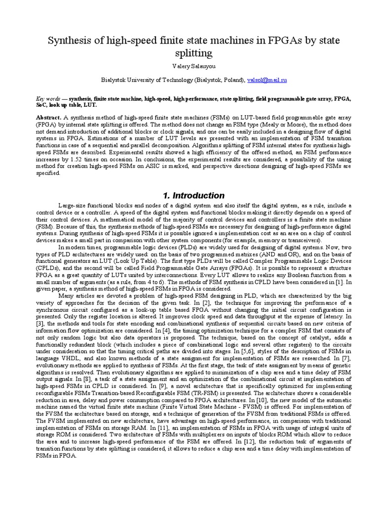 Synthesis of High-Speed Finite State Machines in Fpgas by State Splitting | PDF | Field ...