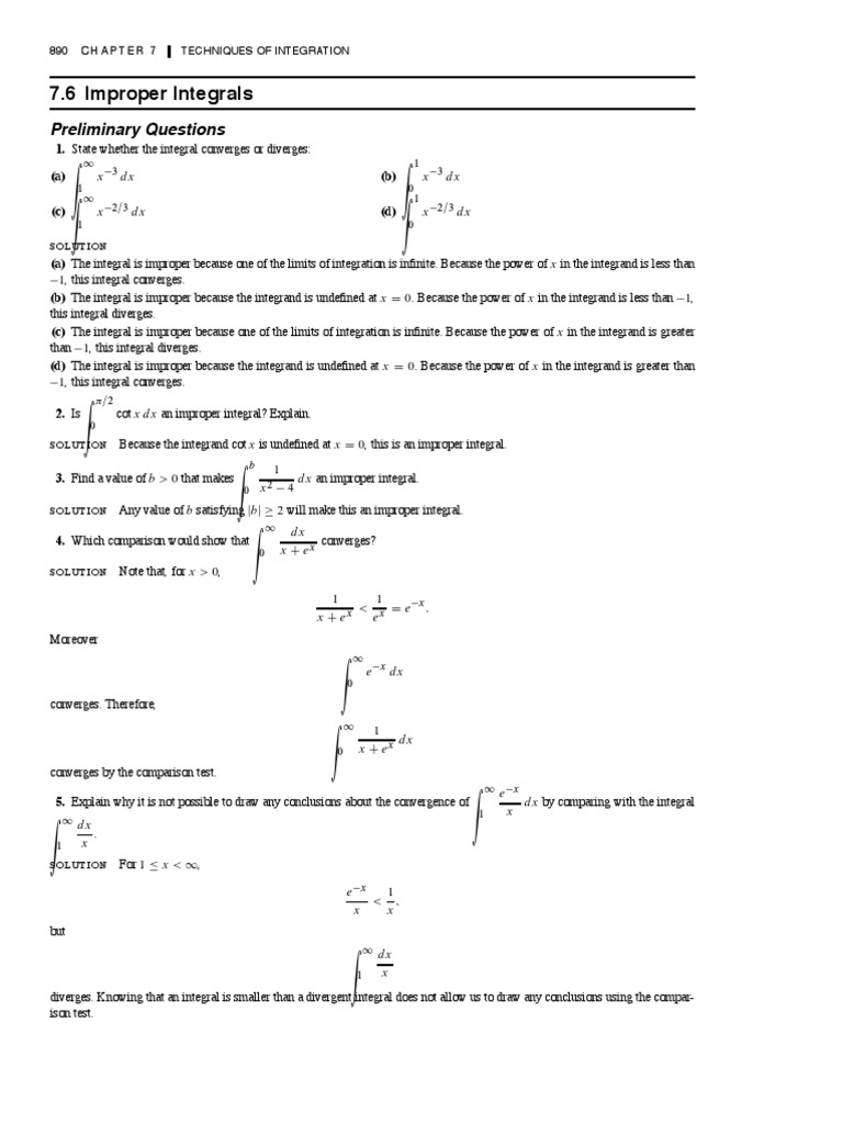 7.6 Improper Integrals: Preliminary Questions | PDF | Integral | Limit (Mathematics)