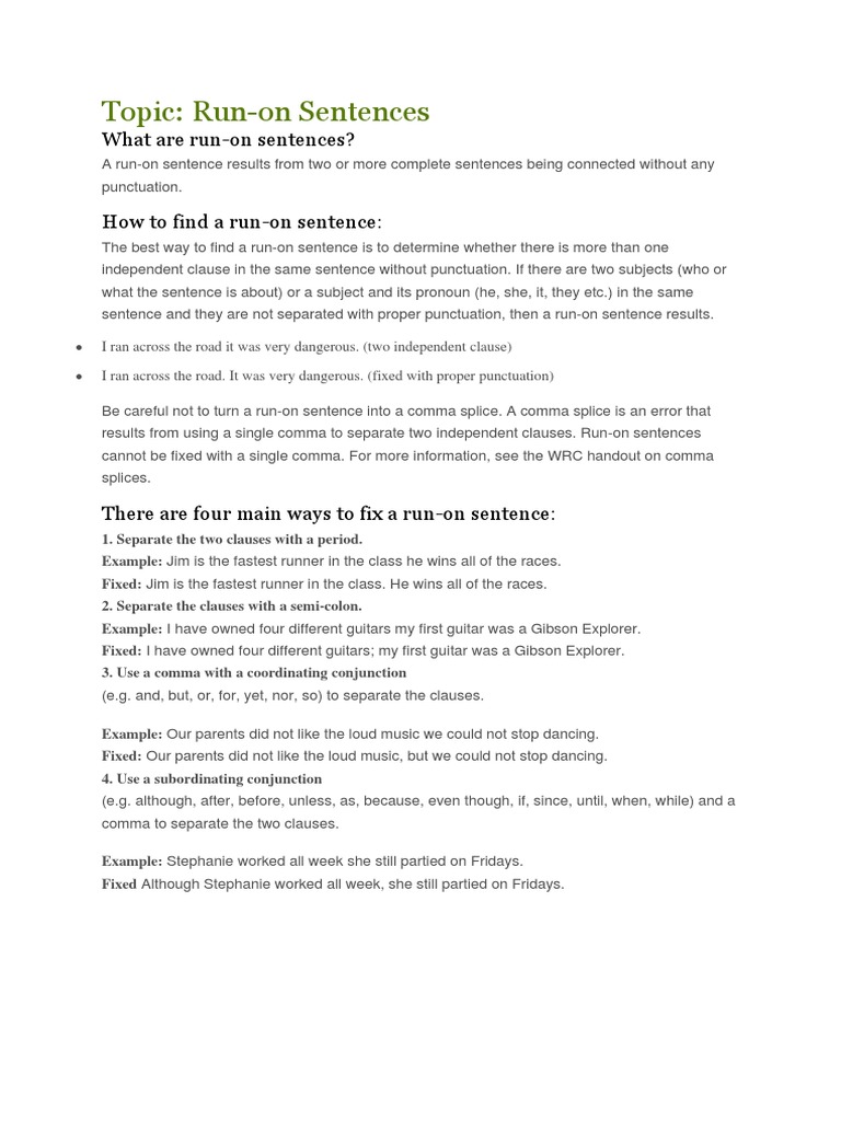Fixing Run-On Sentences | PDF | Comma | Linguistic Morphology