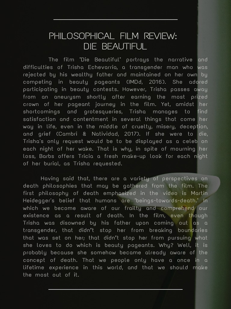 Philosophical Film Review: Die Beautiful | PDF | Philosophical Theories