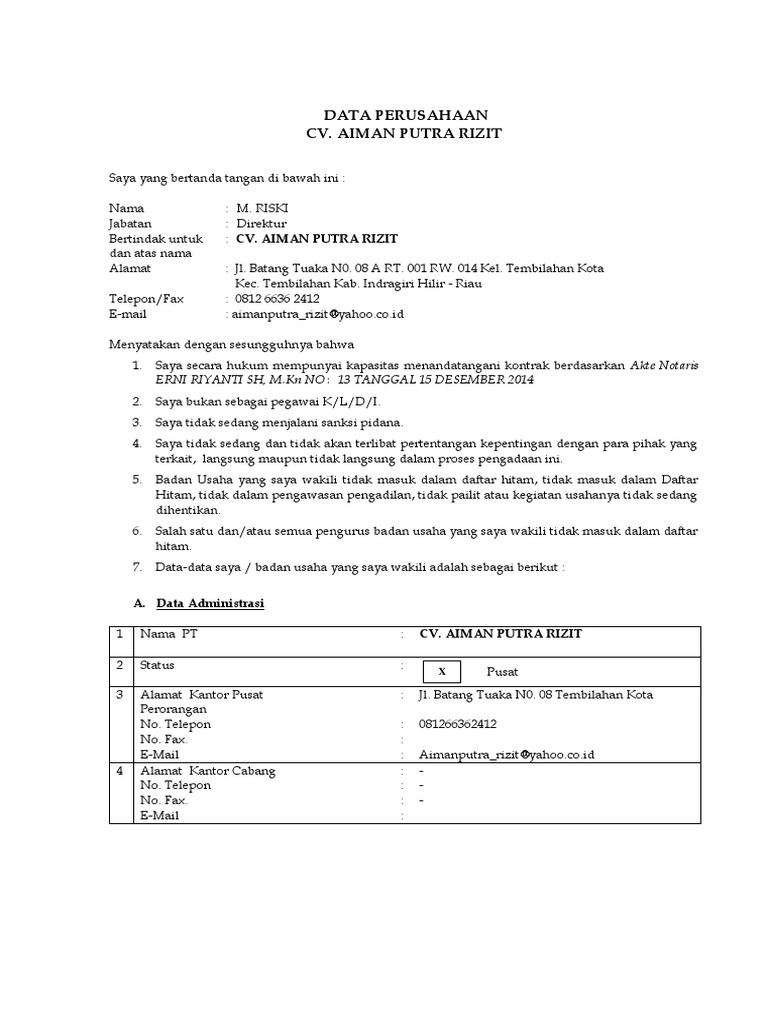 Data Perusahaan CV. Aiman Putra | PDF