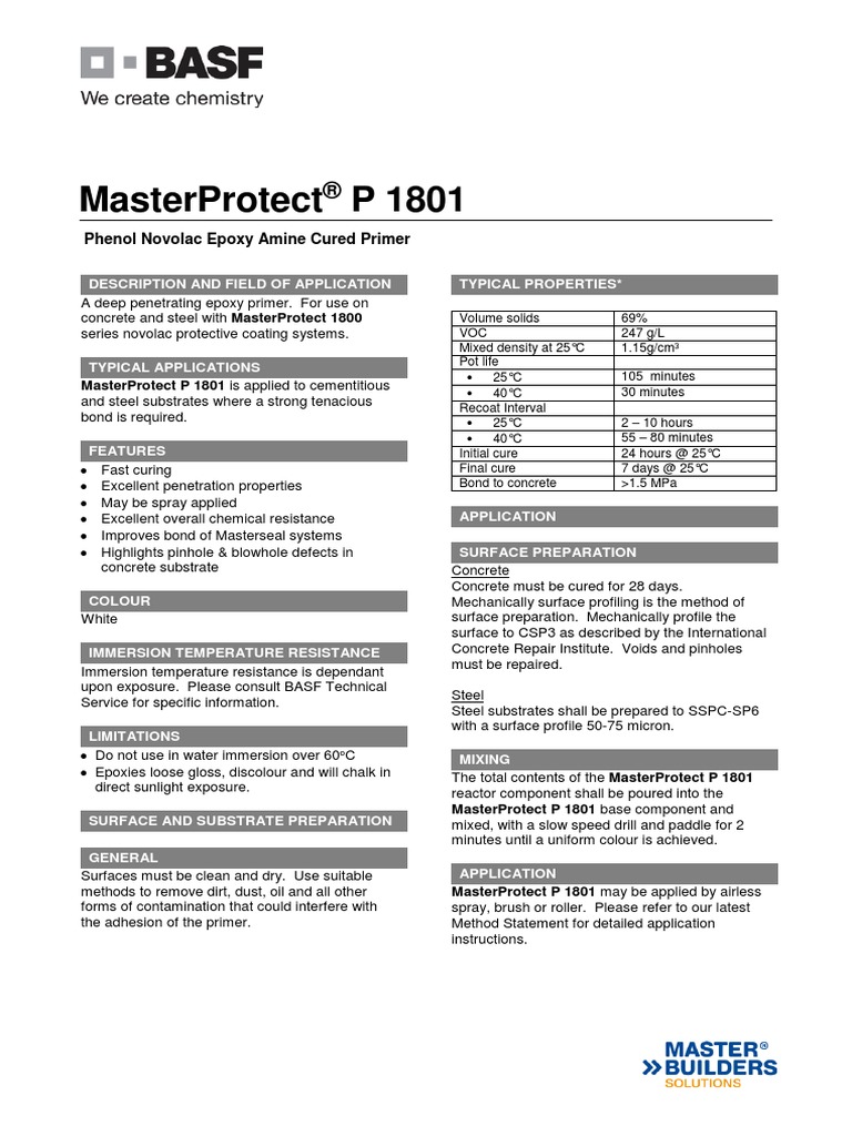 20basf MasterProtect P1801 Tds | PDF | Epoxy | Concrete