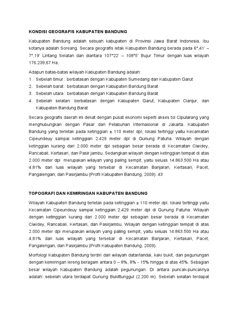 Kondisi Geografis Kabupaten Bandung | PDF