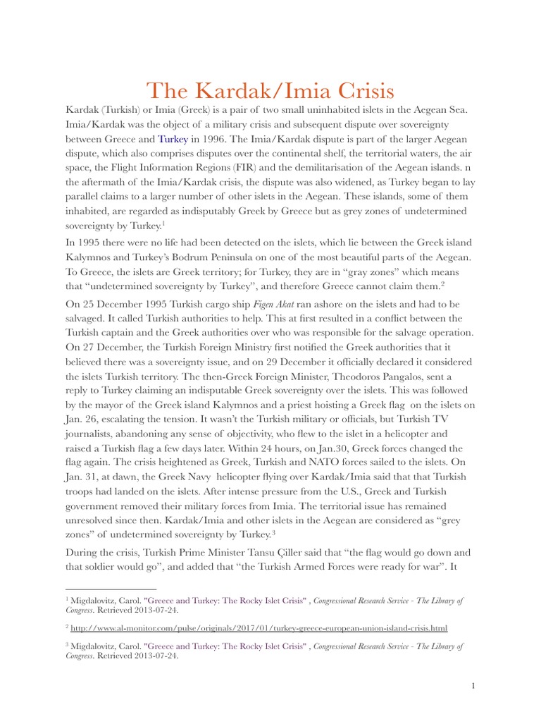 The Kardak Imia Crisis | PDF | International Relations | International ...