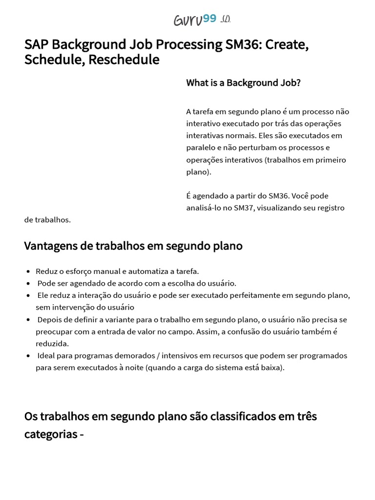 Criação de JOB - SAP SM36 - Criar, Programar, Reagendar | PDF ...