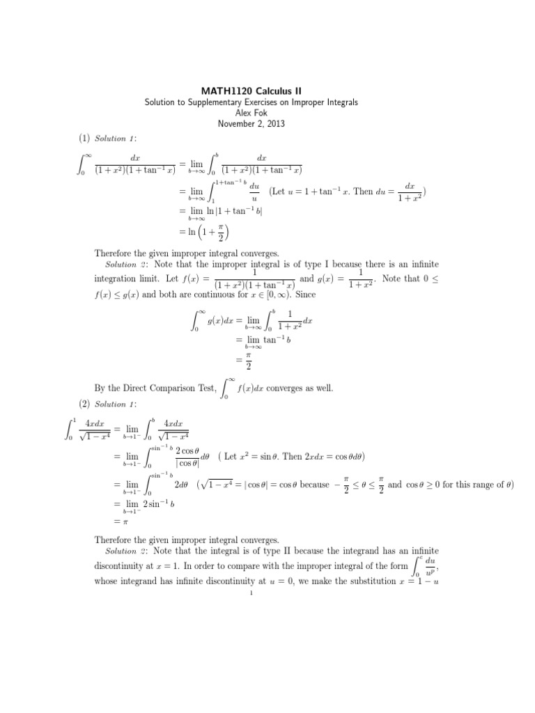 Supp Ex Impro Int Sol | PDF | Integral | Complex Analysis
