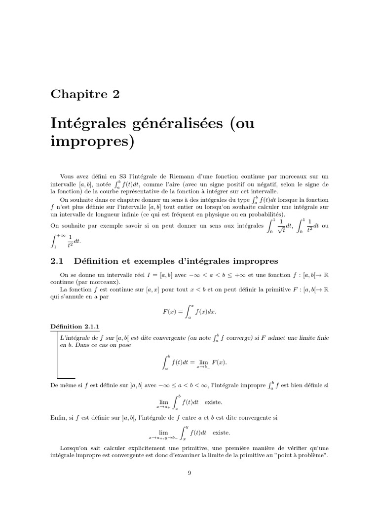 Intégrales impropres : définitions et exemples | PDF