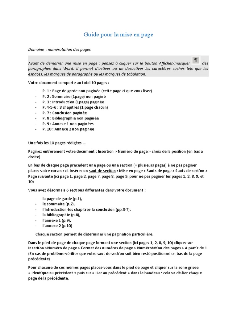Paginer Un Document Word - Manip Et Exemple | PDF | Mise en page | Texte