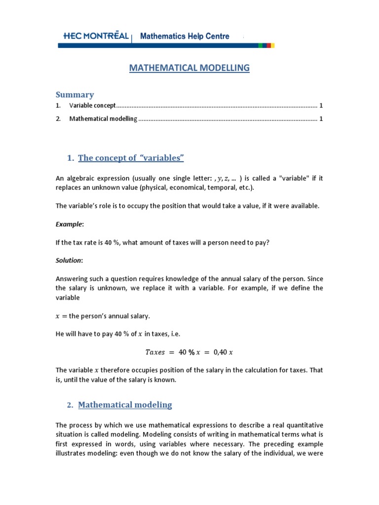 Mathematical Modelling Pdf Mathematical Model Variable Mathematics