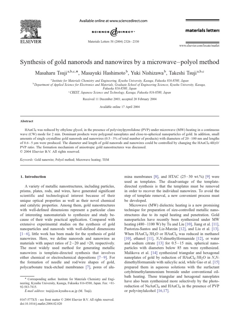 Synthesis of Gold Nanorods and Nanowires by A Microwave-Polyol Method ...