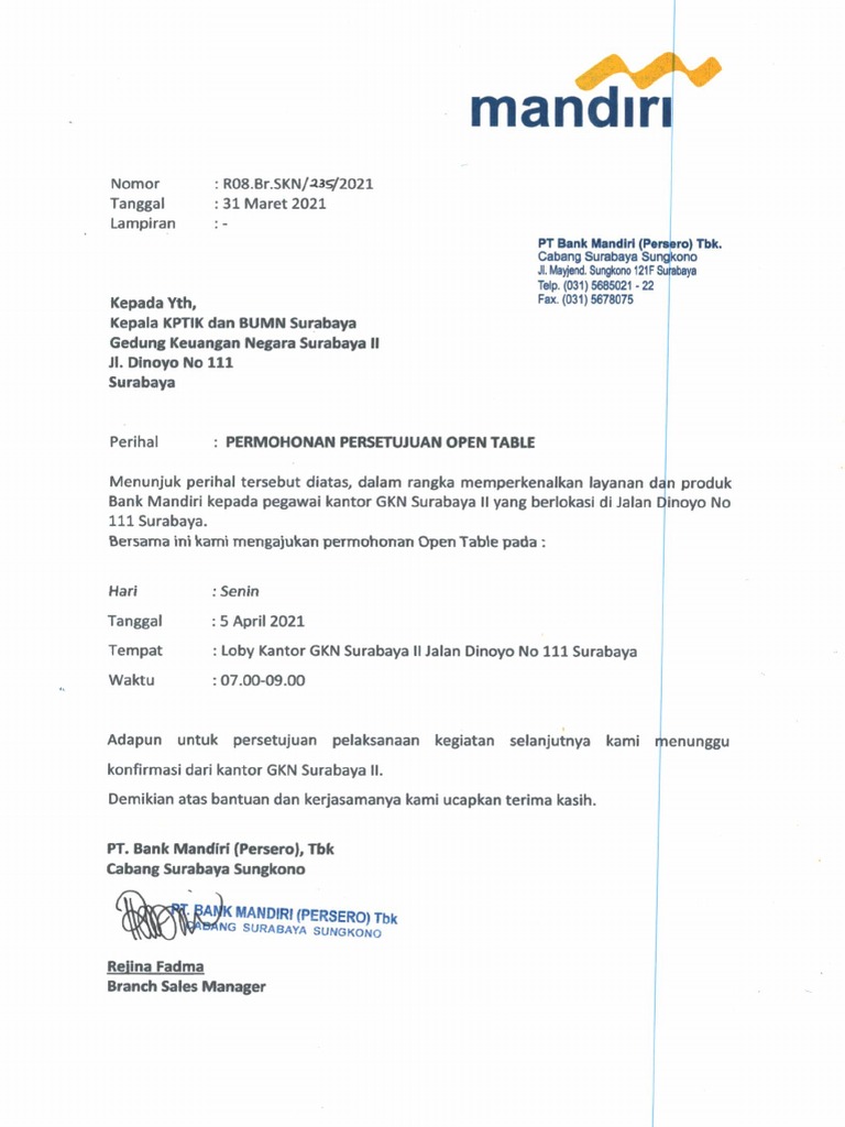 Surat Permohonan Open Table | PDF