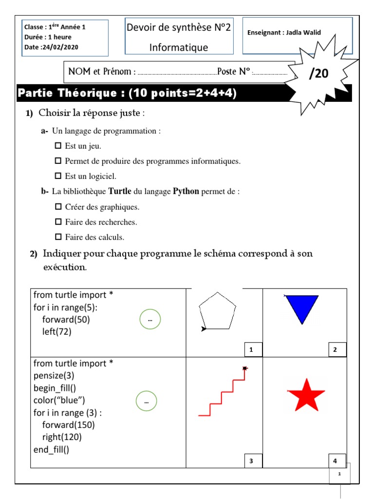 Devoir Python 1ère Année | PDF | Méthodes et références pédagogiques