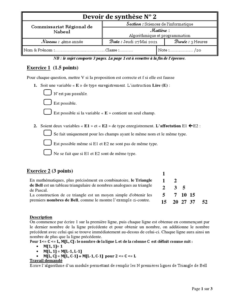 Exercice sur les algorithmes et nombres spéciaux | PDF | Fichier texte | Mathématiques