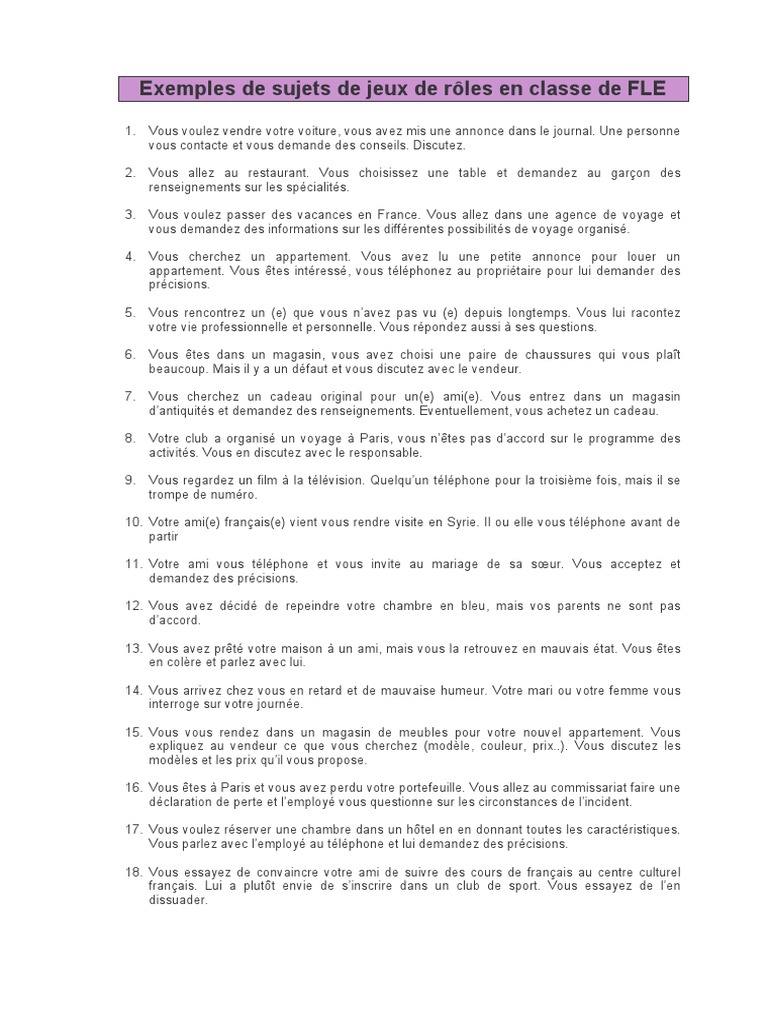 Jeux de rôle pour le DELF B1 | PDF