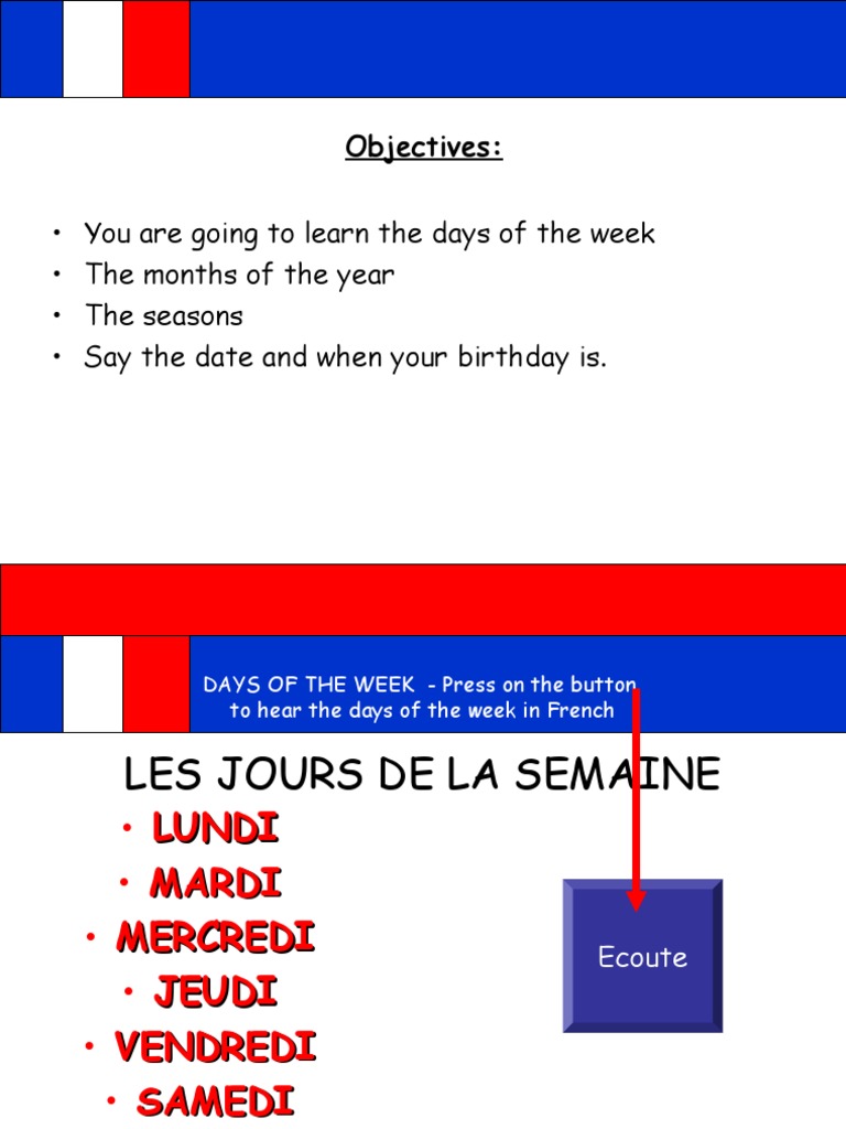 Jours, mois et saisons en français | PDF
