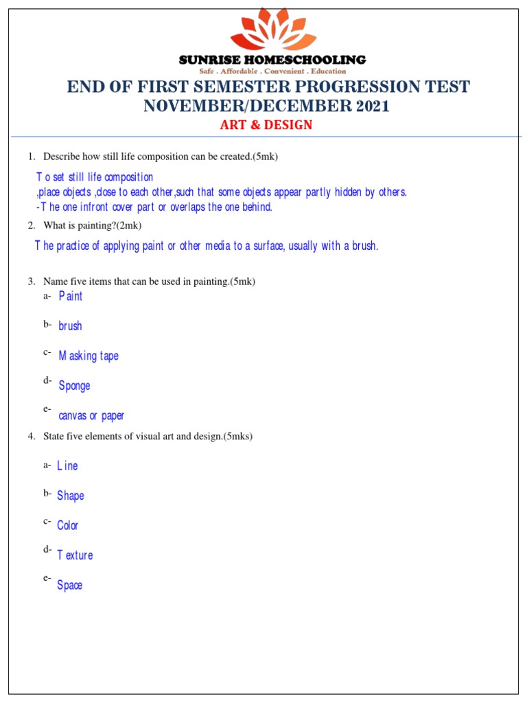 Art & Design Progression Test 2021 | PDF | Composition (Visual Arts ...