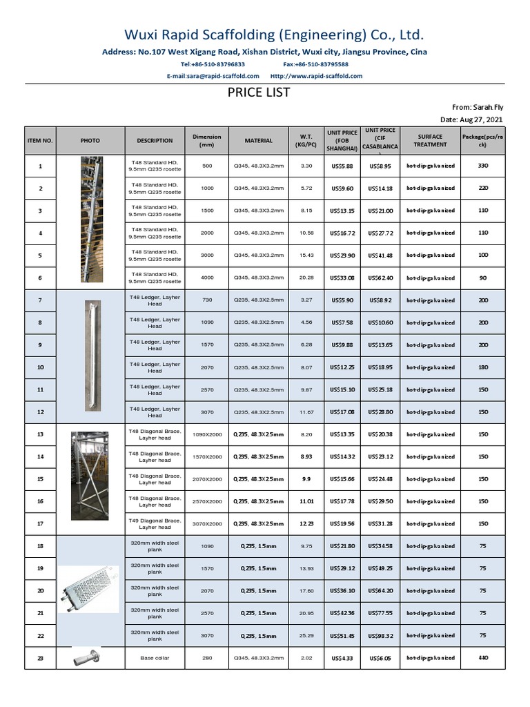 Multidirectional Scaffolding Price List - Rapid Scaffold DTD 20210827 ...